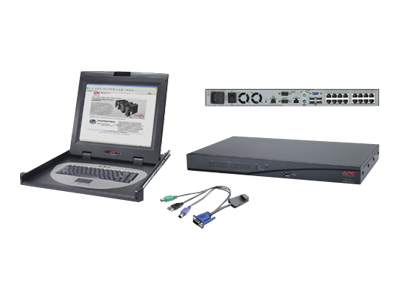 APC 2x1x16 Digital KVM with APC 17" Rack LCD Monitor Keyboard Mouse ...